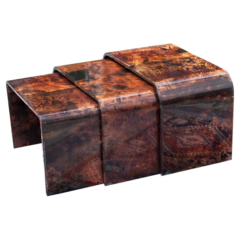 Tables gigognes en peau de chèvre marron Aldo Tura, 1975 En vente sur ...