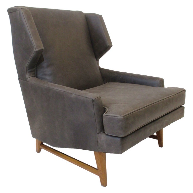 Mid Century Janus Leather Wing Back Lounge Chair in the style of Dunbar ...