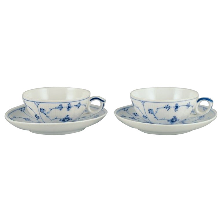 Two Sets of Royal Copenhagen Blue Fluted Plain Tea Cups and Saucers For ...