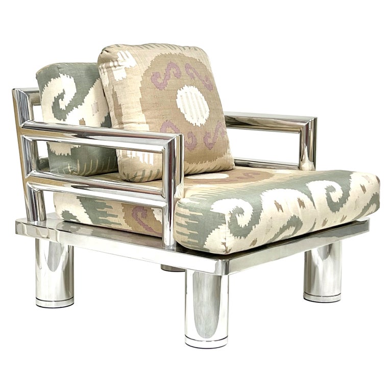 Polished Lounge Chair with Original Silk Upholstery For Sale at 1stDibs