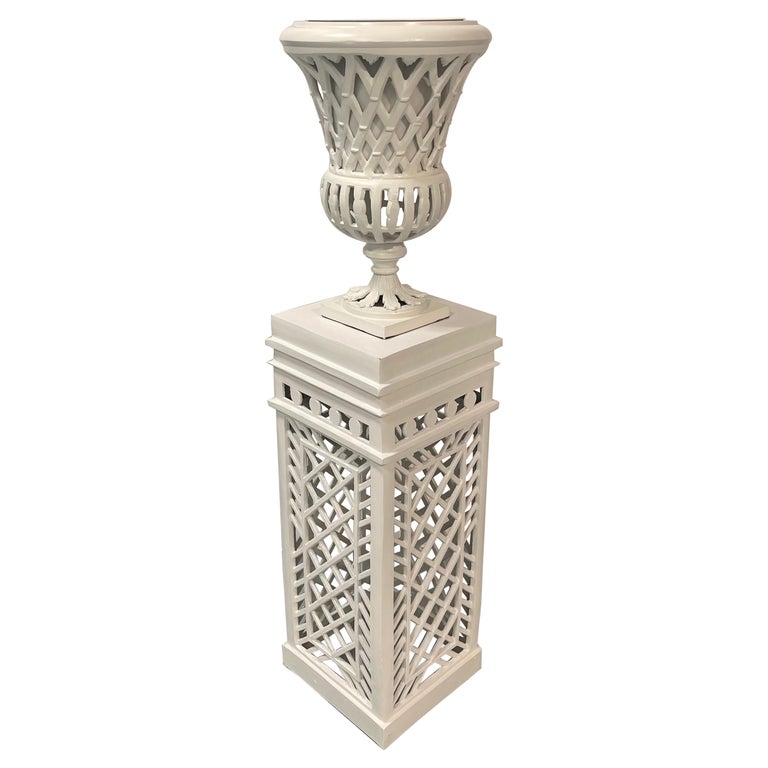 Botanical Heavy Classic White Cast Aluminum Openwork Urn On Pedestal 4 ...