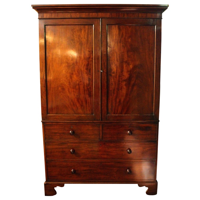 Circa 1800 Mahogany Linen Press For Sale at 1stDibs