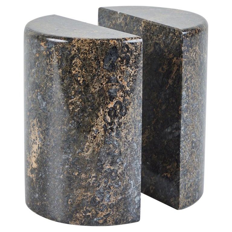 Circular Grey Marble Bookend Set For Sale at 1stDibs
