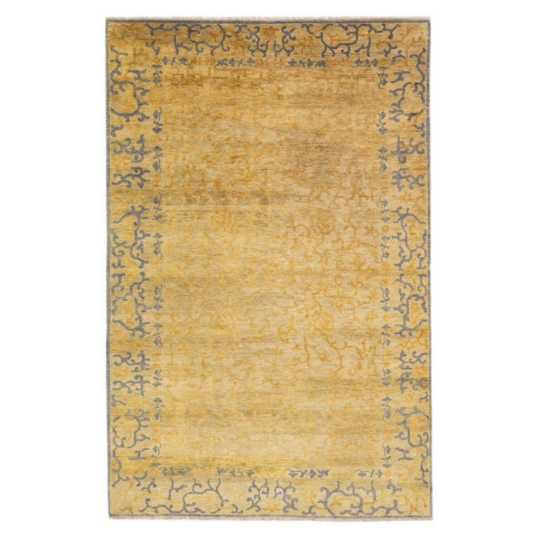 Modern Spanish Style Wool Rug Handmade with Allover Golden Design For ...