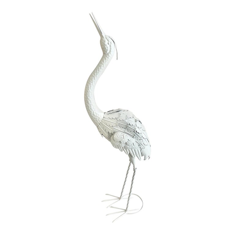 Small White Lacquered Metal Statue of a Stork Looking Up and Front For ...