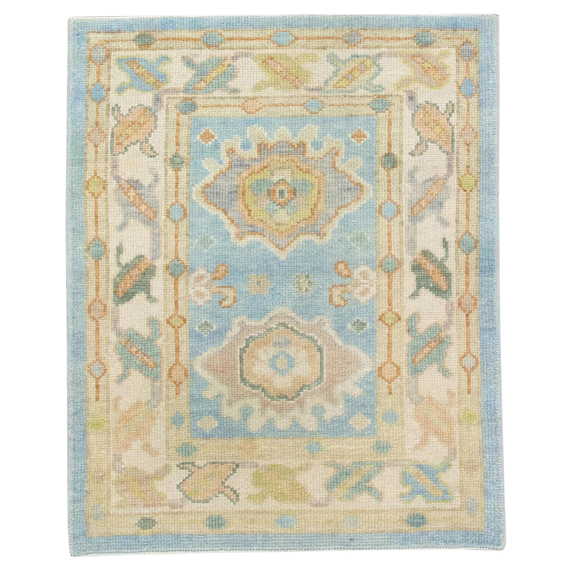 Blue and Yellow Floral Design Handwoven Wool Turkish Oushak Rug 2'9" x ...