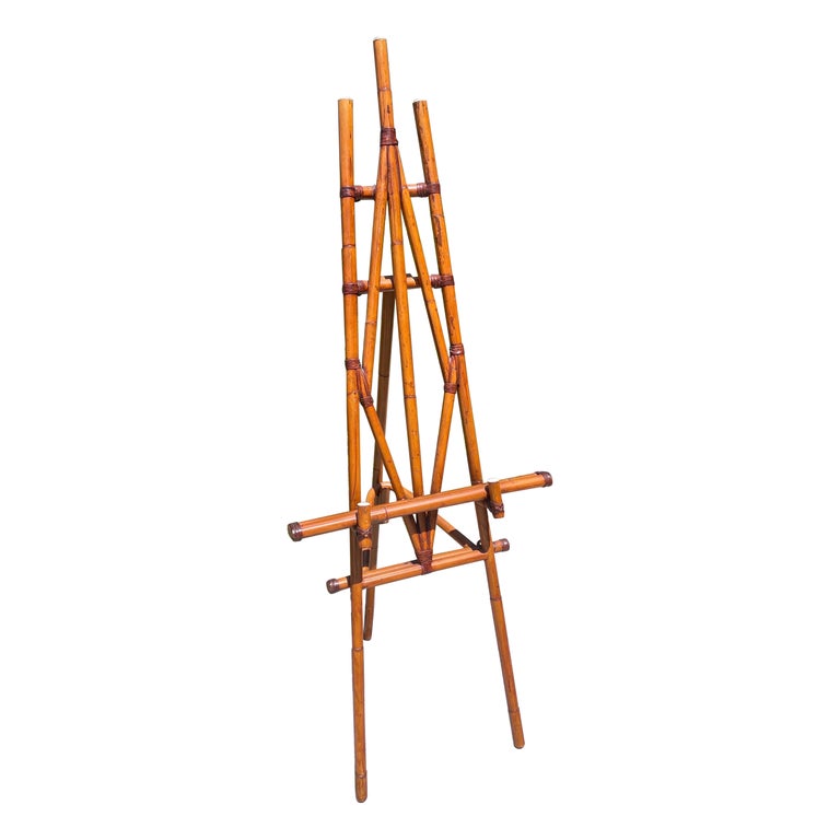 E. Murio Manila Rattan and Leather Folding Easel For Sale at 1stDibs
