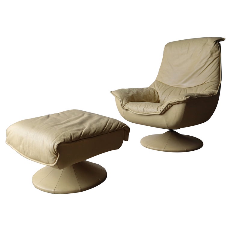 Post Modern Reclining Leather Lounge Chair and Ottoman For Sale at 1stDibs