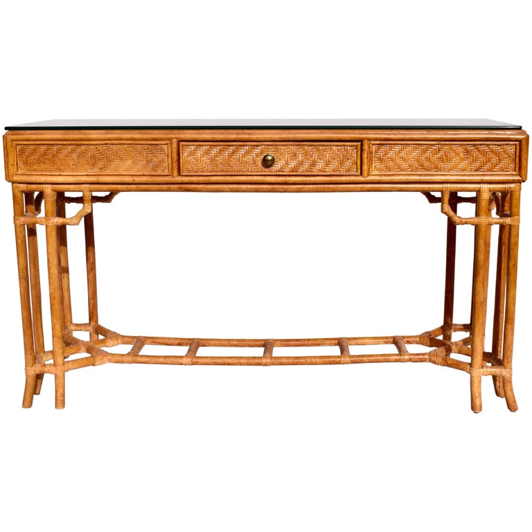 Rattan Midcentury British Colonial Campaign Style Console For Sale at ...