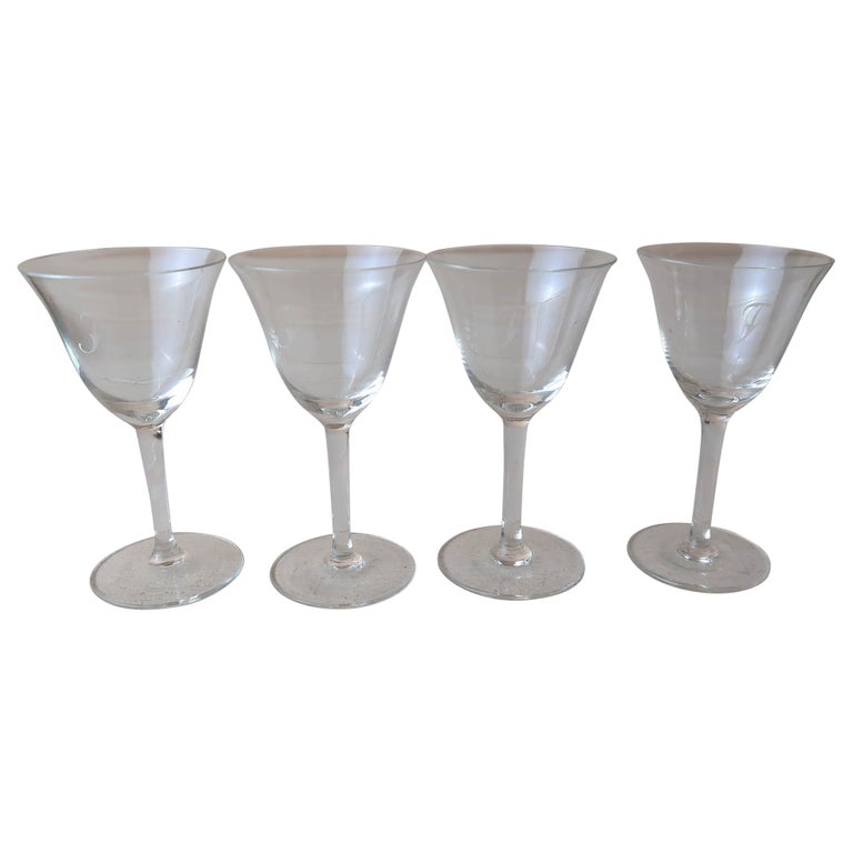 Set of 4 Small Glasses Engraved with Initial " F ". English C.1920 For ...