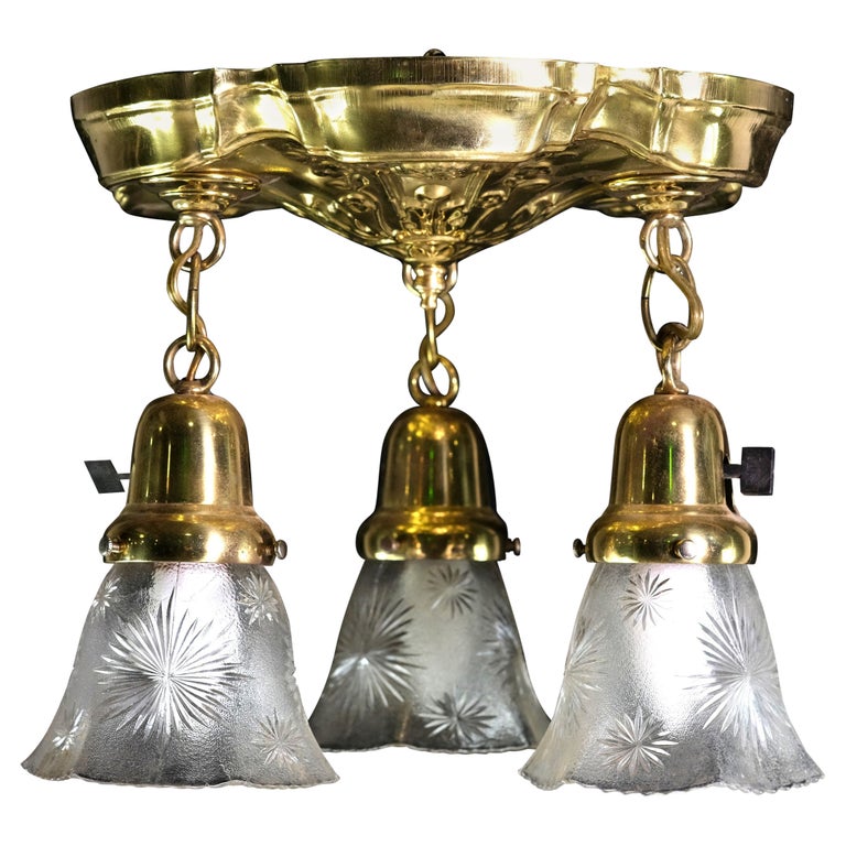 Brass 3 Light Pan Pendant Flush Mount Glass Shades Stair Design For ...