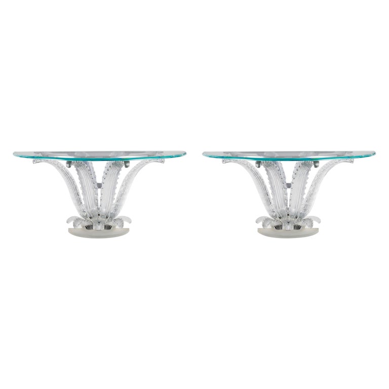 Lalique France, a Magnificent Pair of Crystal Cactus Console Tables For ...