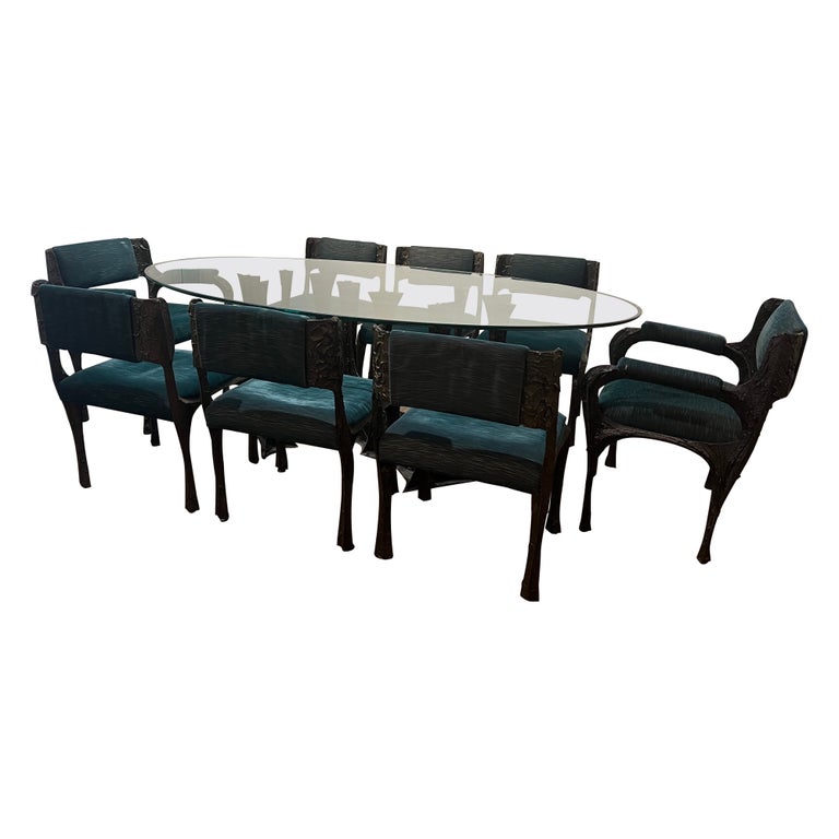 1969 Dining Table and 8 Chairs by Paul Evans Sculpted Bronze Brutalist For Sale at 1stDibs