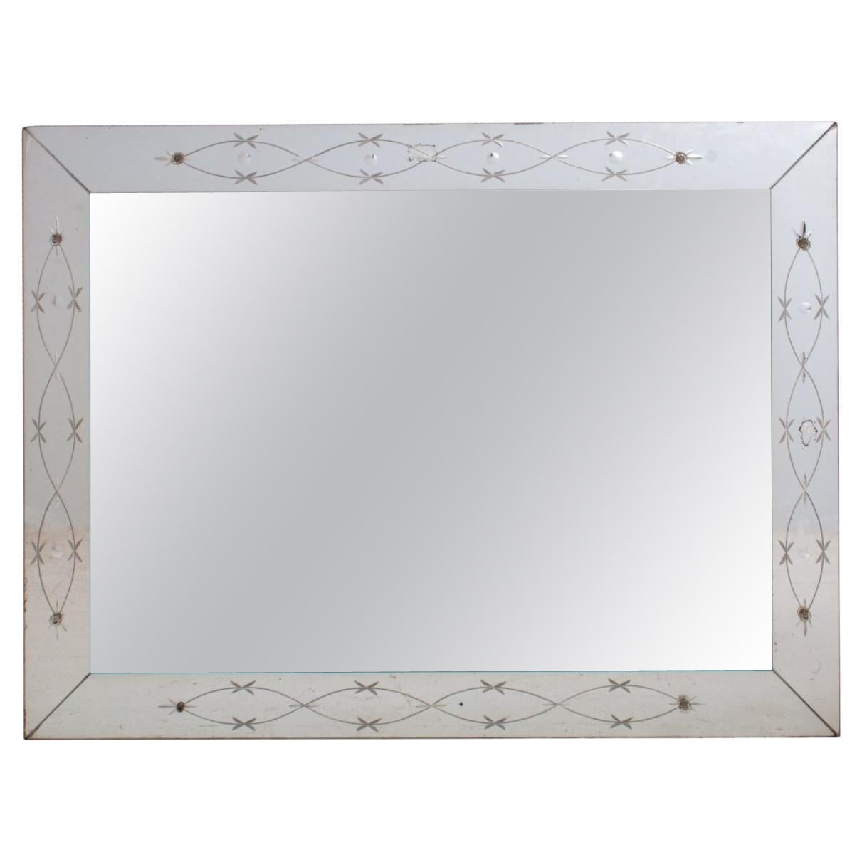 Large Wavy Edge Deco Clear Etched Wall Mirror at 1stDibs | wavy edge ...