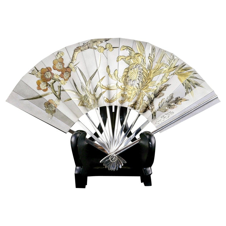 A Vintage Japanese Solid Silver Fan (Sensu/O-private soldier) - c.1960s ...