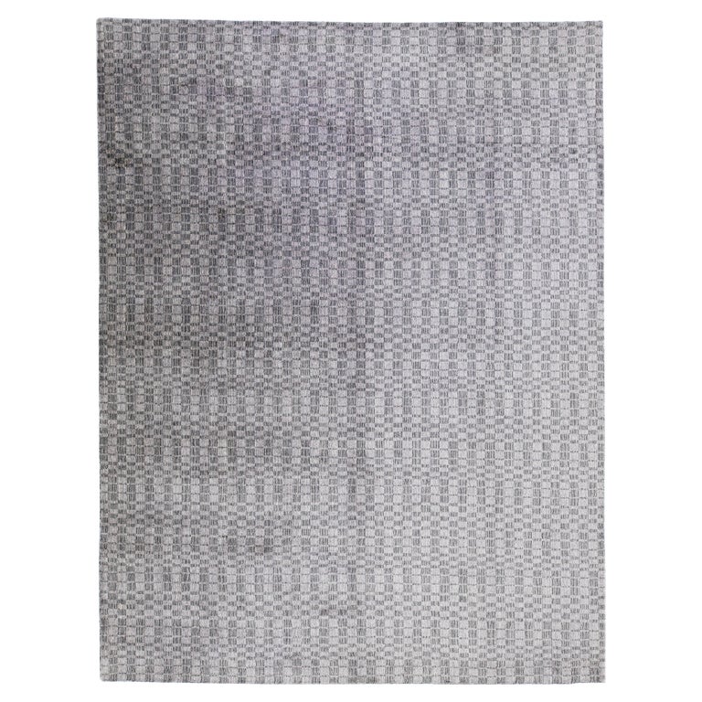 Gray Modern Handmade Geometric Wool and Silk Rug For Sale at 1stDibs