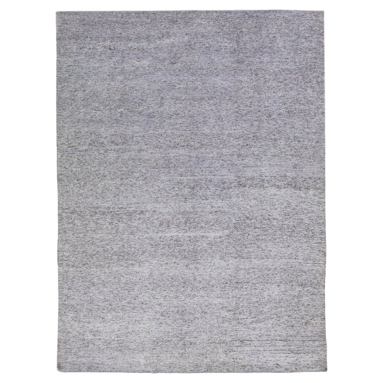 Grey Striped Modern Handmade Wool and Silk Rug For Sale at 1stDibs