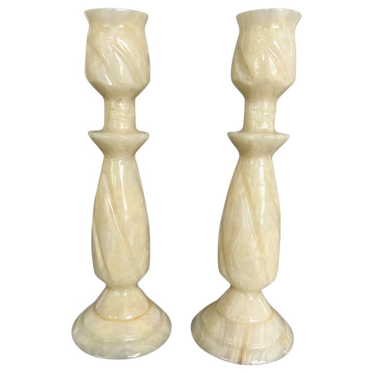 Vintage Hand Carved Alabaster Marble Candlesticks, a Pair For Sale at ...
