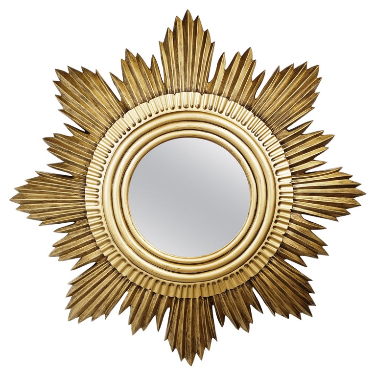 Extra Large Vintage Golden Sunburst Mirror, 1960s For Sale at 1stDibs
