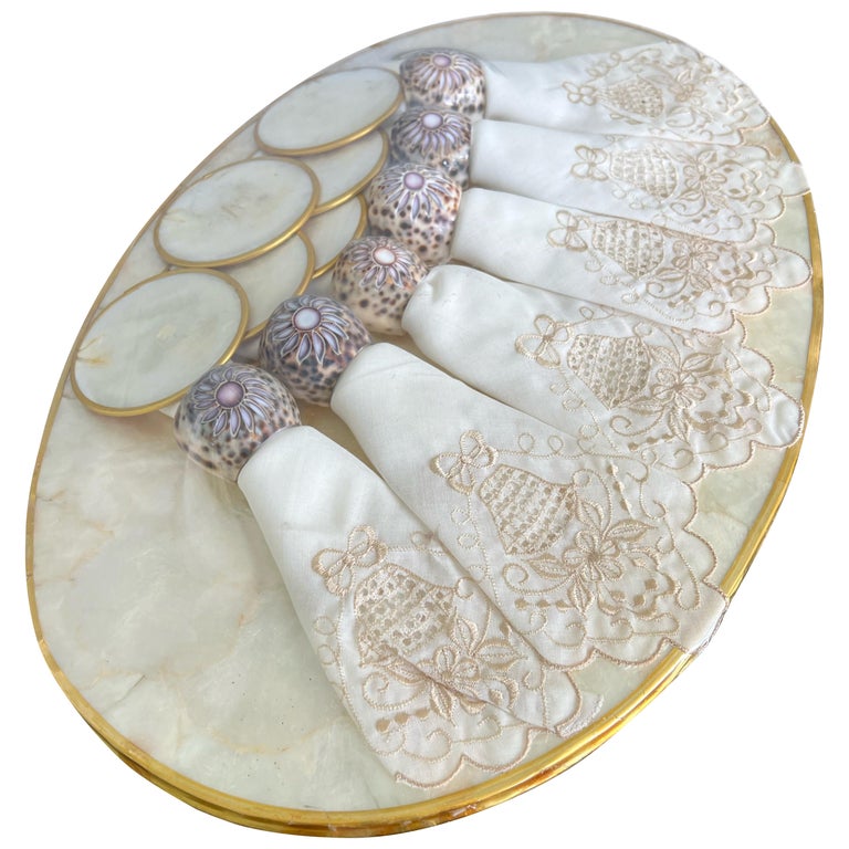 Vintage Capiz Shell, Placemats, Coasters, Napkins, Napkin Holders-Set ...