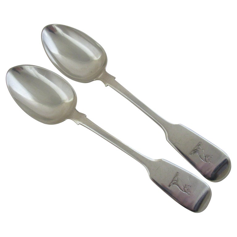 Sterling Silver, Pair of Fiddle Shape Sweet Spoons, Hallmarked, London ...