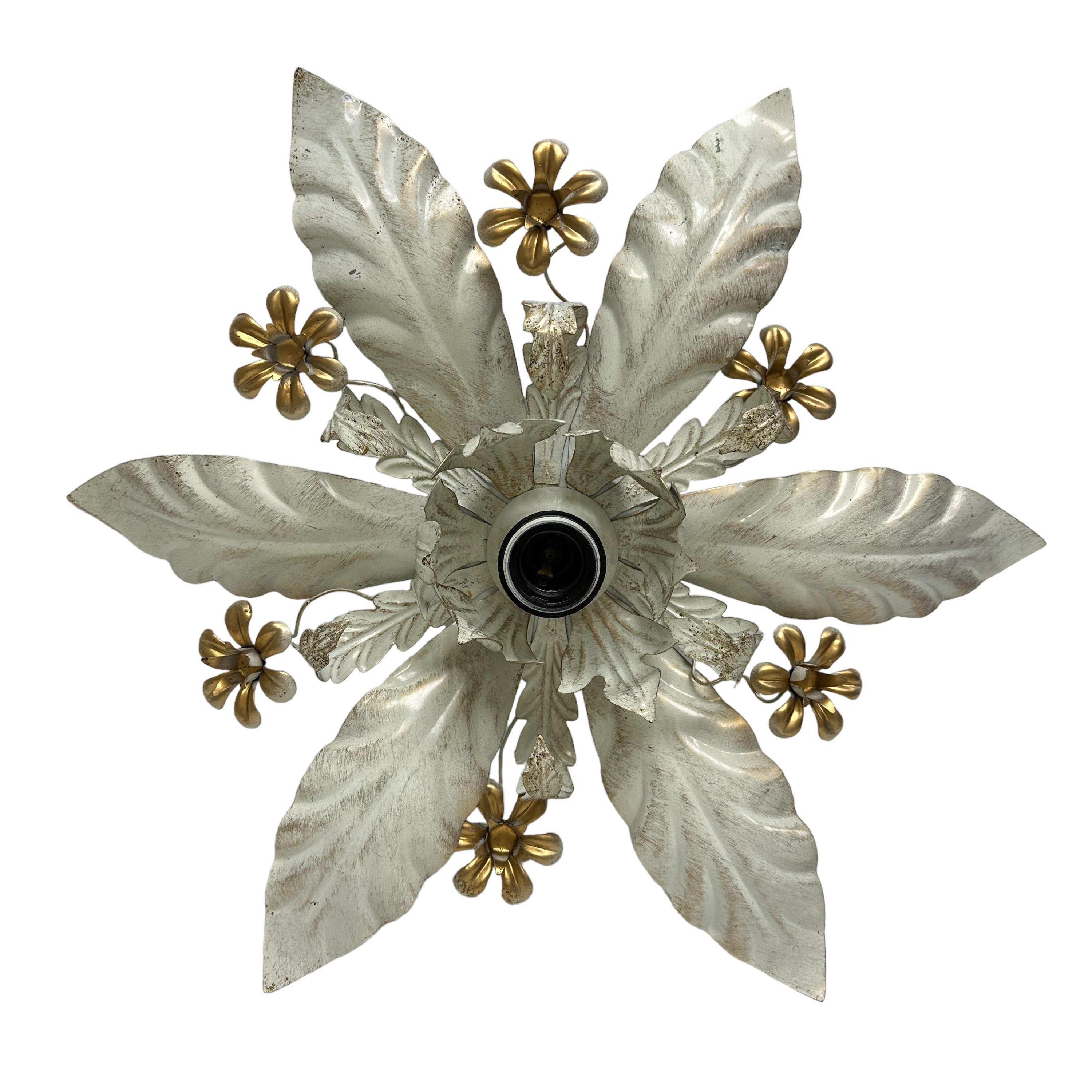 Florentine Flower and Leaf Flush Mount Ceiling Light Vintage, Italy at ...