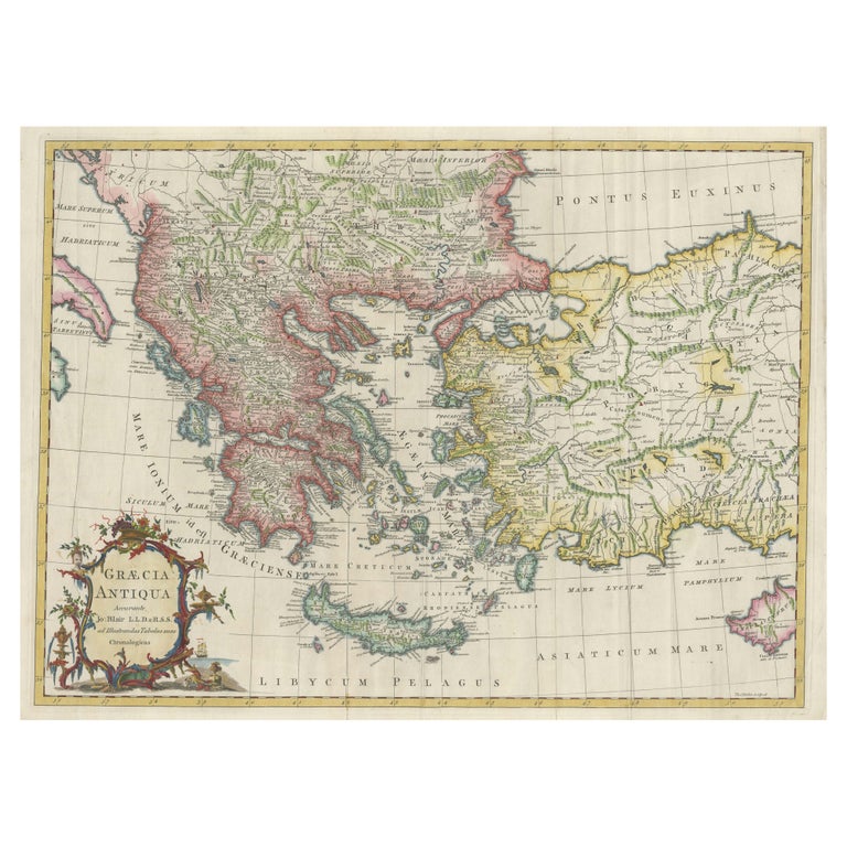 Large Antique Map of Greece, Turkey and Contiguous Islands For Sale at ...