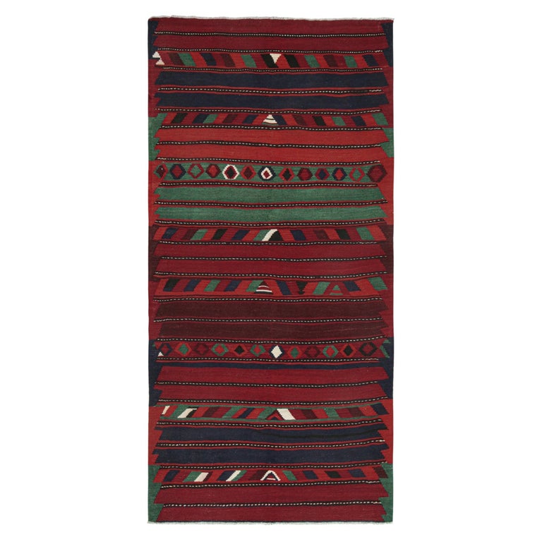 Vintage Persian Bidjar Kilim in Red, Blue and Green Geometric Patterns ...
