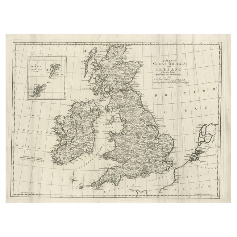 Large Antique Map of the British Isles, with inset of the Orkneys and ...