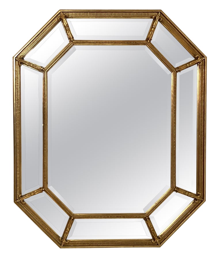 Midcentury Hollywood Regency Style Beveled Octagon Giltwood Mirror For ...