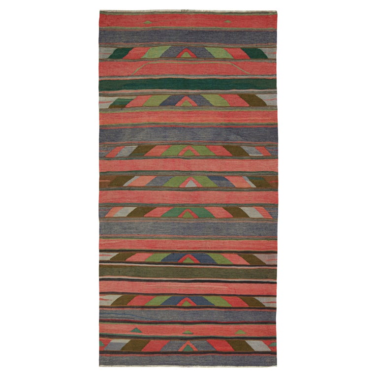 Vintage Persian Bidjar Kilim in Red, Blue and Green Geometric Patterns ...