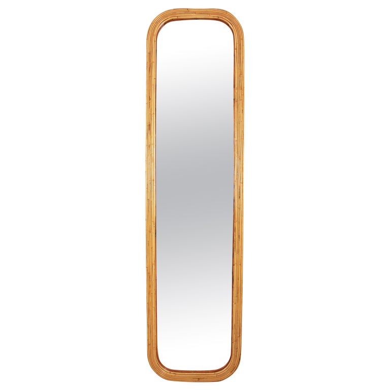 Rattan Pencil Reed Full Length Rectangular Mirror For Sale at 1stDibs