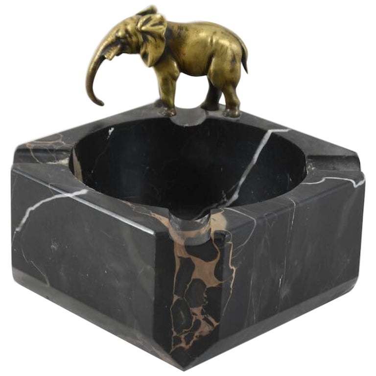 Vintage Marble Ashtray with Brass Elephant 1H139 For Sale at 1stDibs