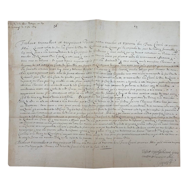 James I Signed Personal Letter to Louis XIII For Sale at 1stDibs