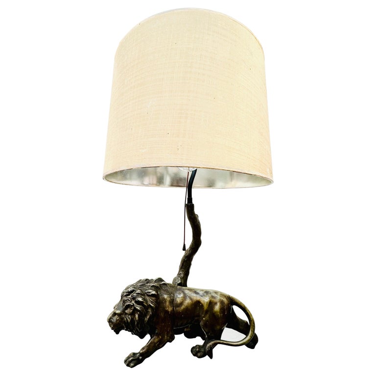 1910 Antique Spelter Bronze Effect Prowling Lion Table Lamp Inc ...