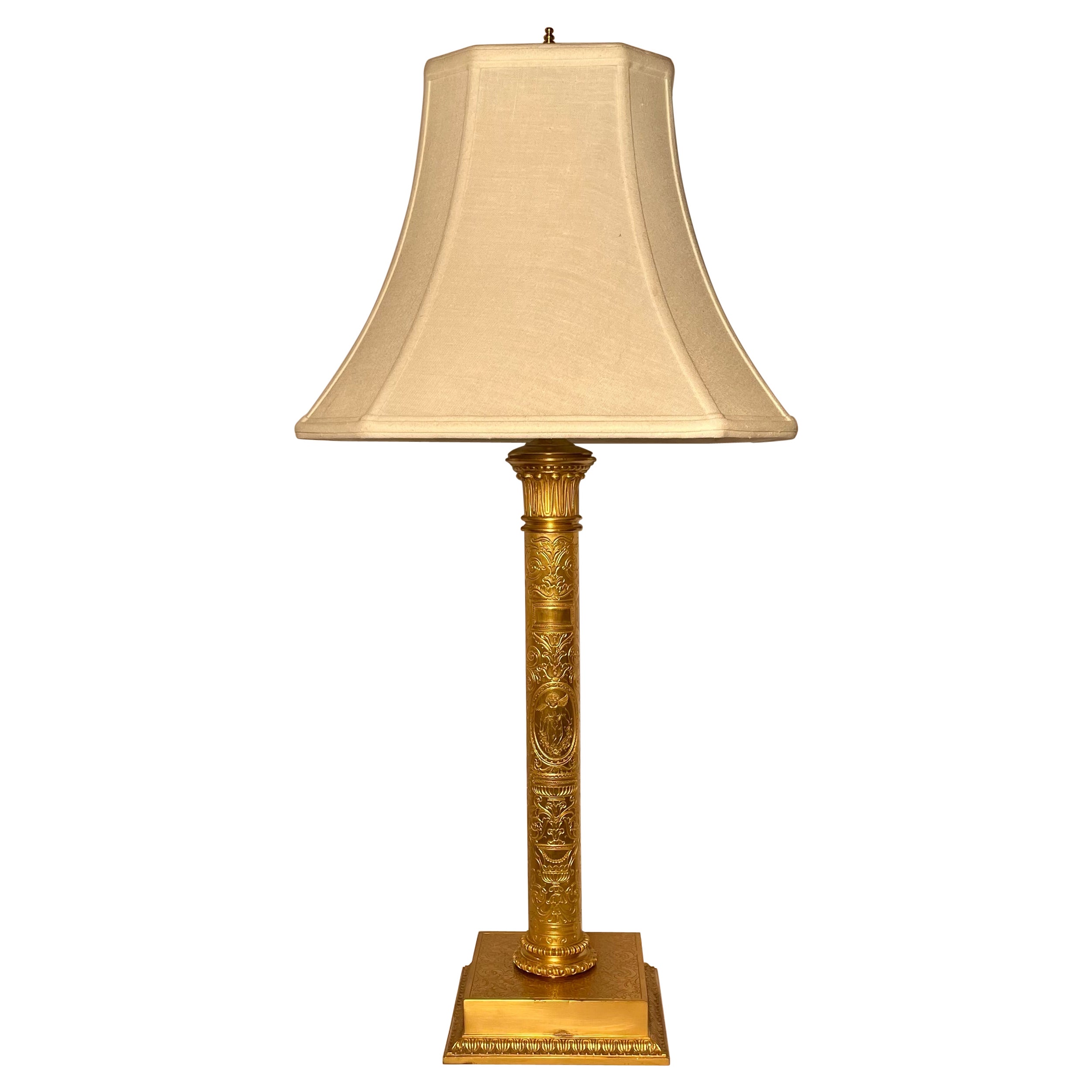 Antique Ormolu Lamp with Detailed Etching on Column by "J. E. Caldwell ...