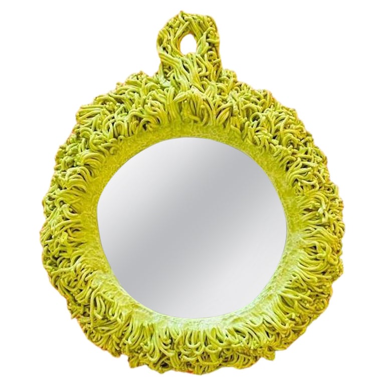Chartreuse Ceramic Shag Mirror For Sale at 1stDibs