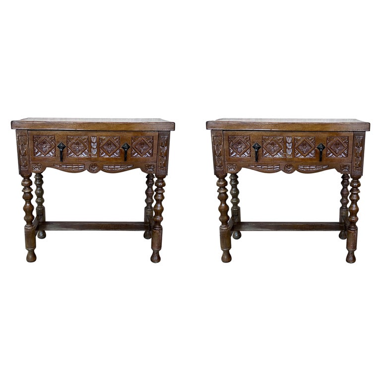 20th Pair of Large Spanish Nightstands or Low Console Tables with ...