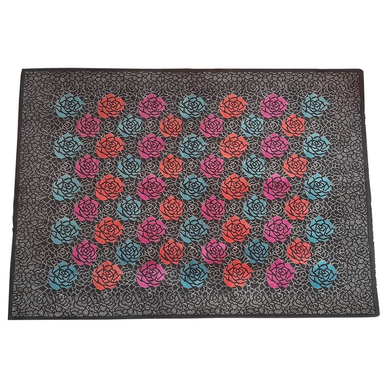 1980s Italian Woven Pure Wool Flower Rose Rug Ottavio Missoni for T&J ...
