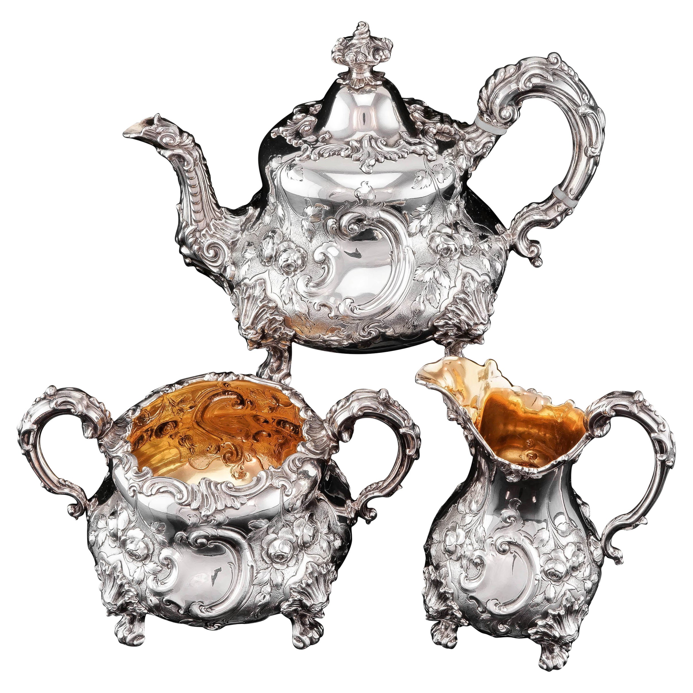 Antique Victorian Sterling Silver Four-Piece Tea Service Set For Sale ...