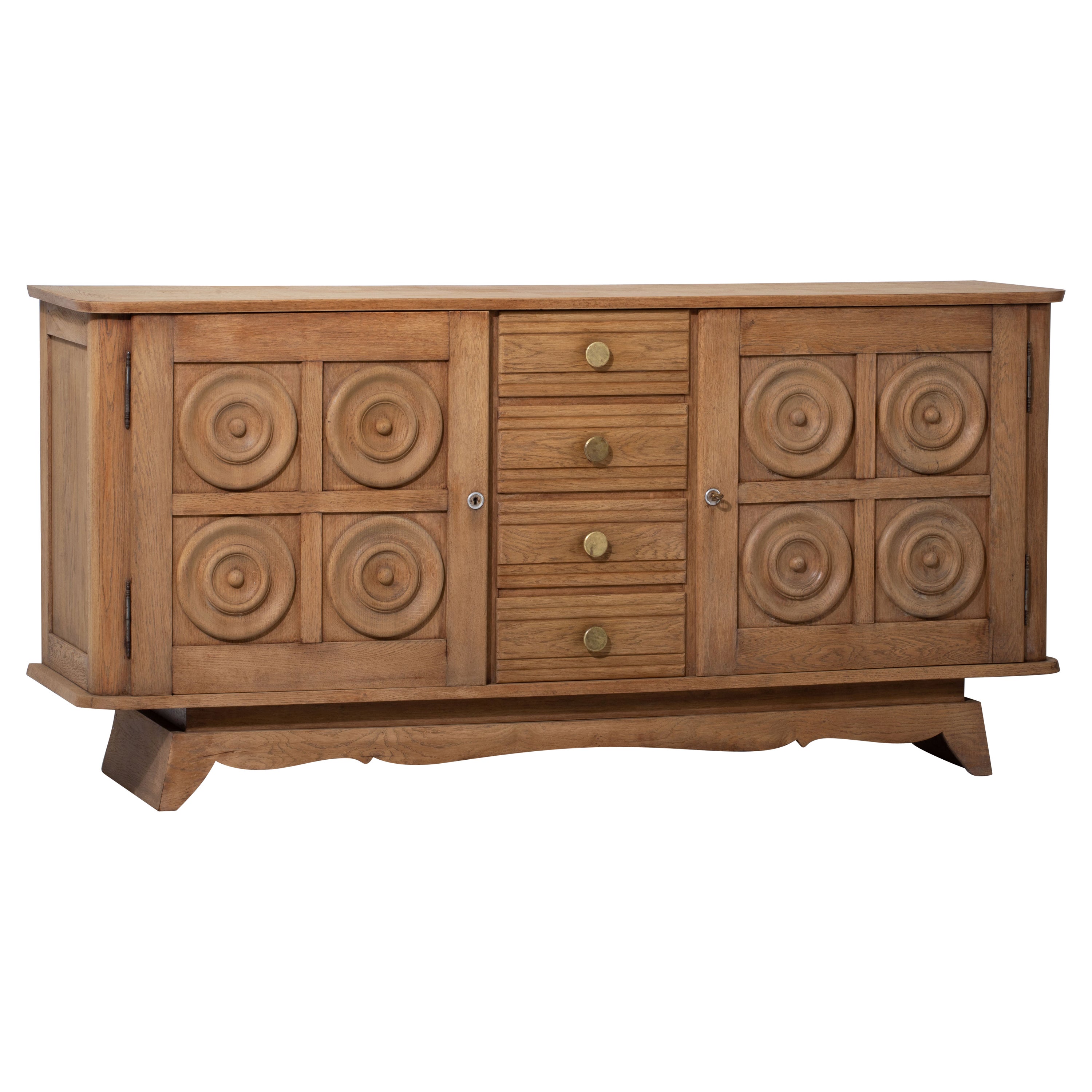 Bleached Solid Oak Credenza, France, 1940s at 1stDibs