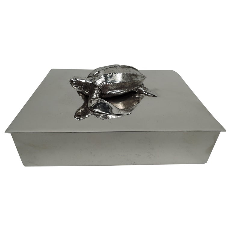 Tiffany Mid-Century Modern Sterling Silver Turtle Box For Sale at 1stDibs
