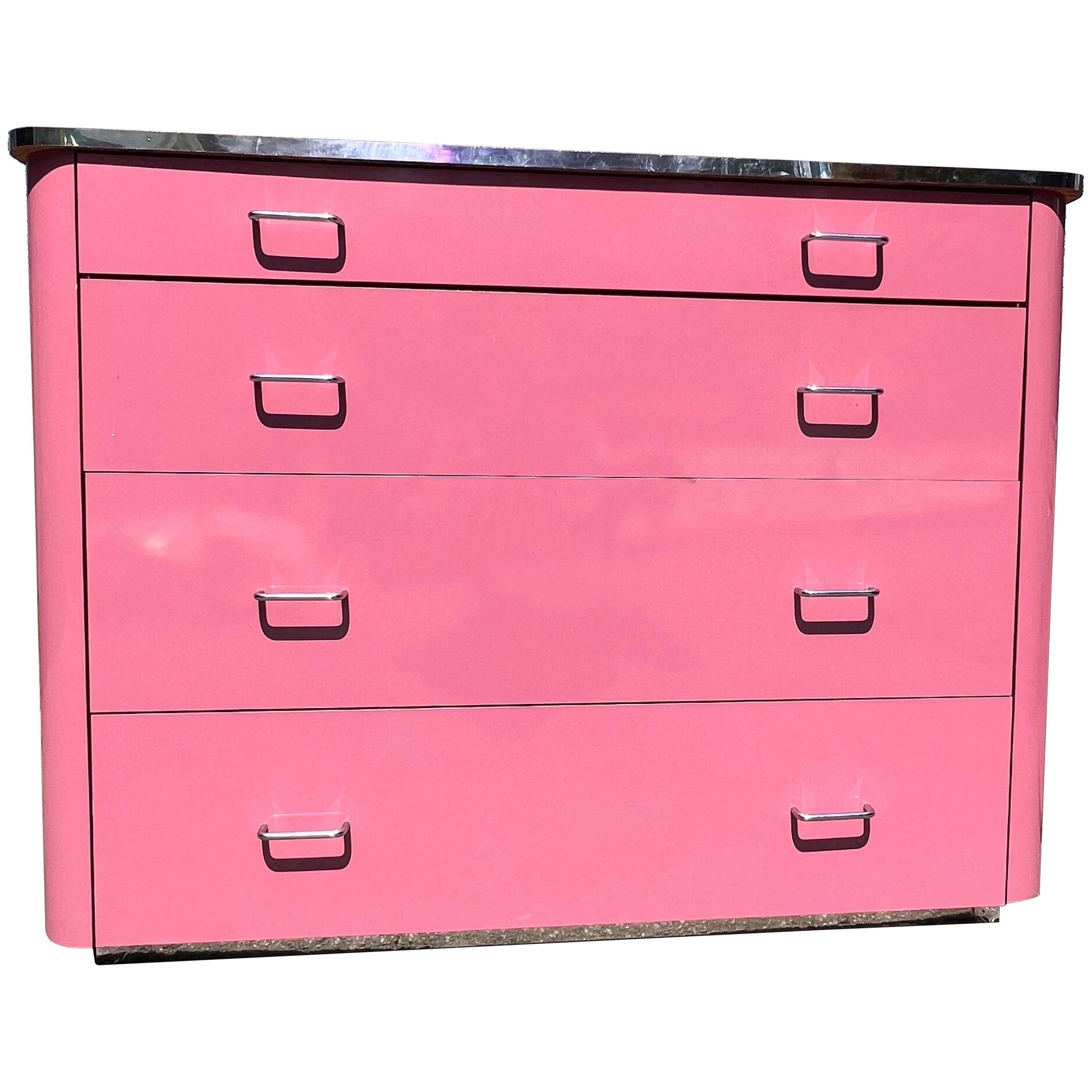 1980 Barbie Pink Laminate Chrome Tallboy Dresser For Sale at 1stDibs ...