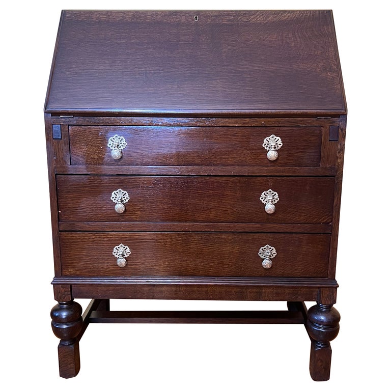 Antique English 1920s Bureau with Drawers For Sale at 1stDibs