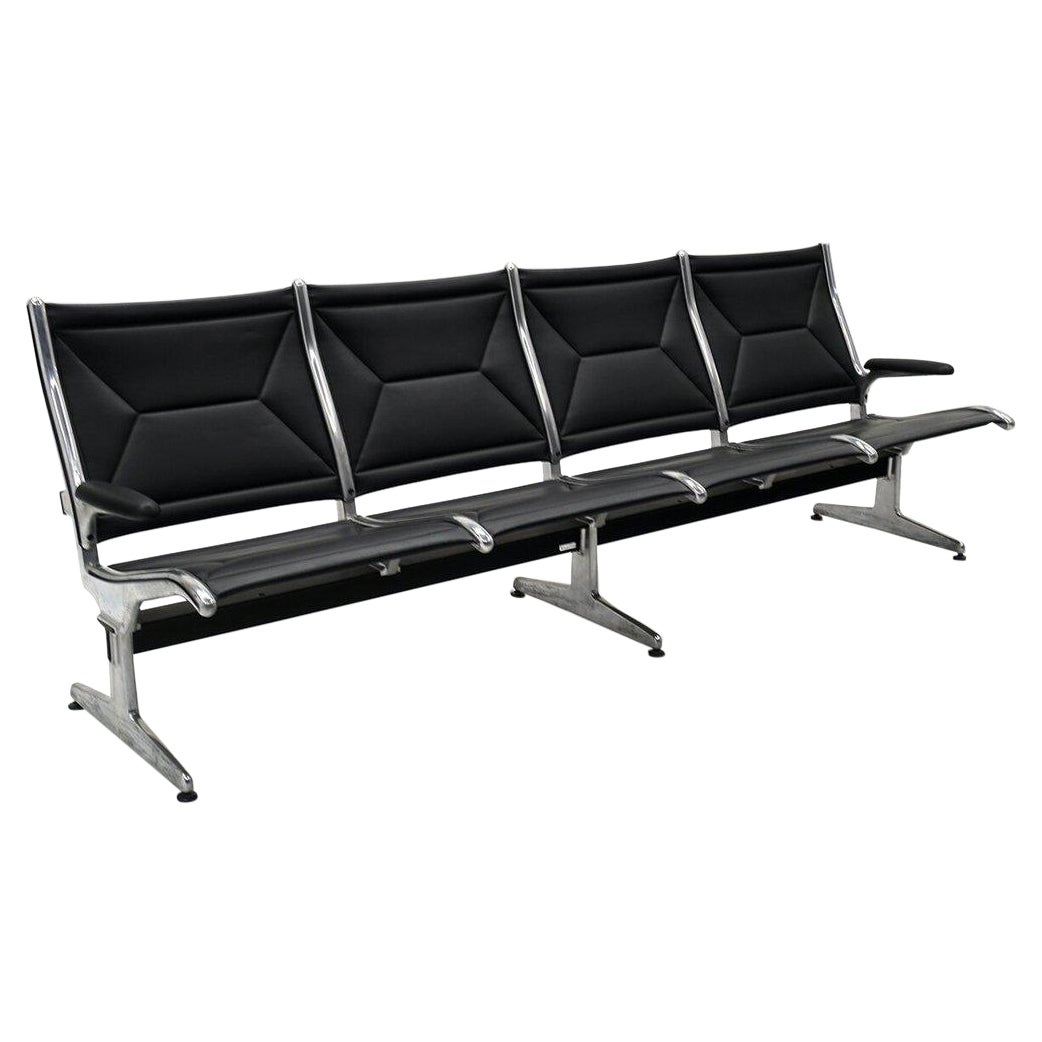 Tandem Airport Seating for Four by Charles and Ray Eames, Black Leather ...