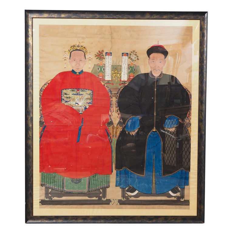 Framed Chinese Ancestor Portrait For Sale at 1stDibs