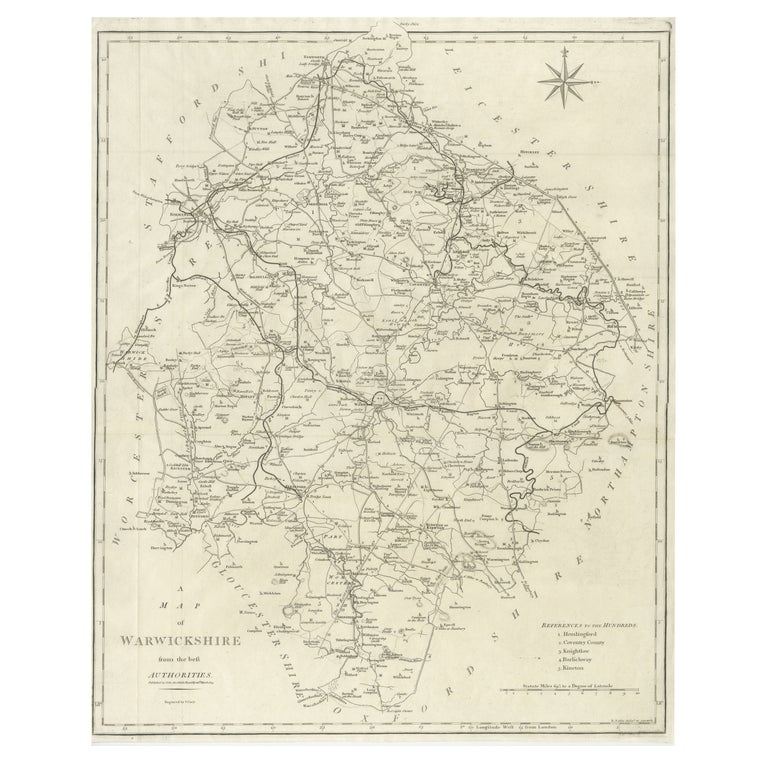 Large Antique County Map of Warwickshire, England For Sale at 1stDibs