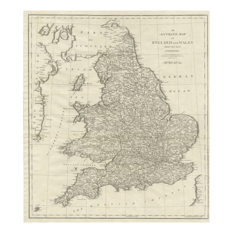 Large Antique Map of England and Wales For Sale at 1stDibs