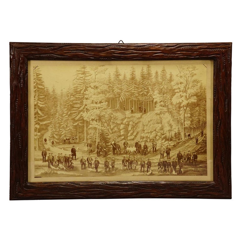 Antique Photo Print Collage with Hunt Company and Game in the Forest ...