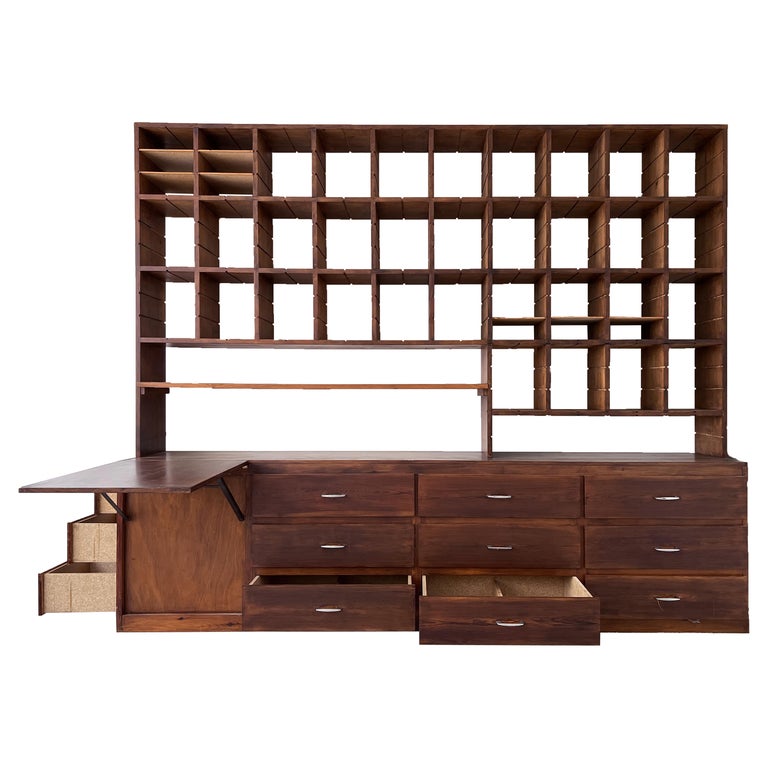 Very large vintage wooden storage unit with compartments and drawers ...